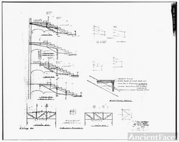 34. DRAWING E-6, BALCONY TRUSSES, STEP AND RISER DETAIL