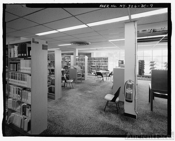 INTERIOR OF MAIN LIBRARY AREA, SHOWING BOOK STACKS. VIEW...