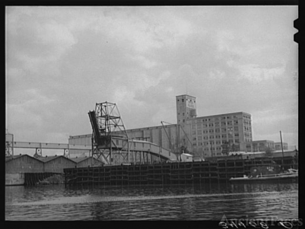 Flour mill and coal loading dock. Port of Houston, Texas