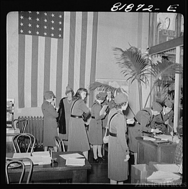 Red Cross motor corps "checking in" at Red Cross...