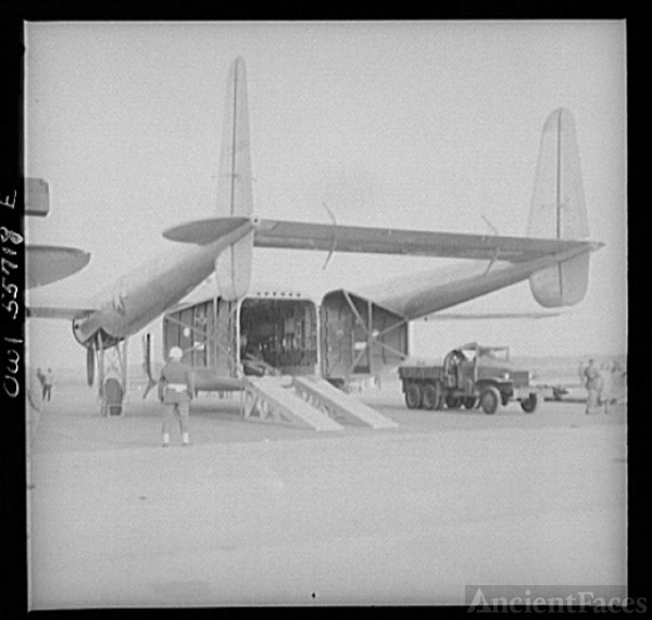 Rear view showing how after end of fuselage opens to the...