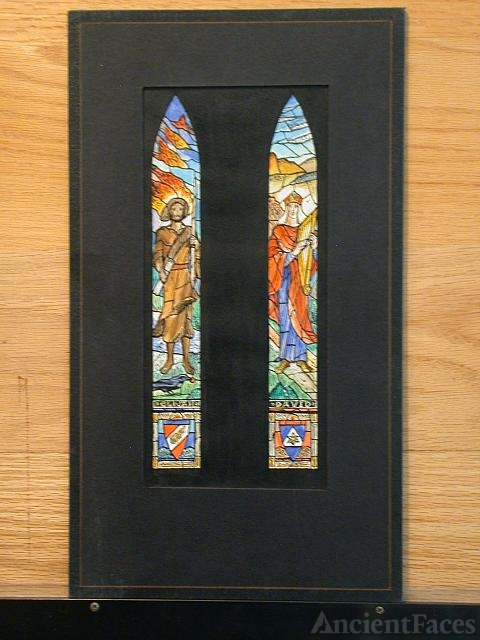 [Design drawing for stained glass lancet windows with...