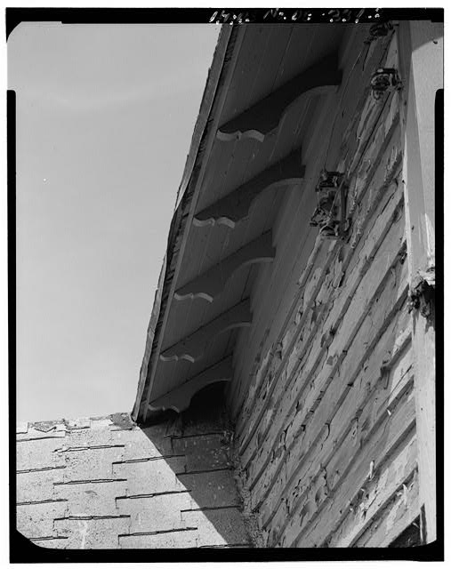8. Detail of shaped rafter ends and underside of eave,...