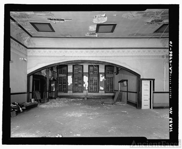 Interior of the second floor dance hall, looking south.
