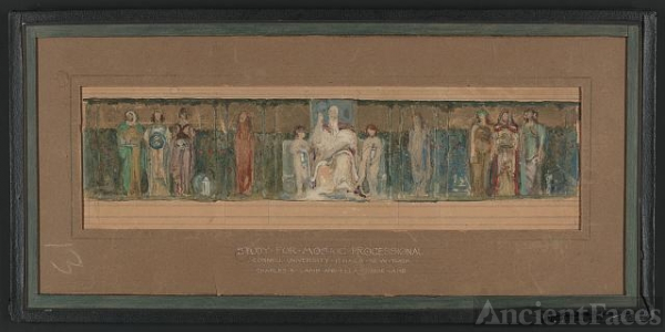 [Design drawing for mosaic processional of the arts,...
