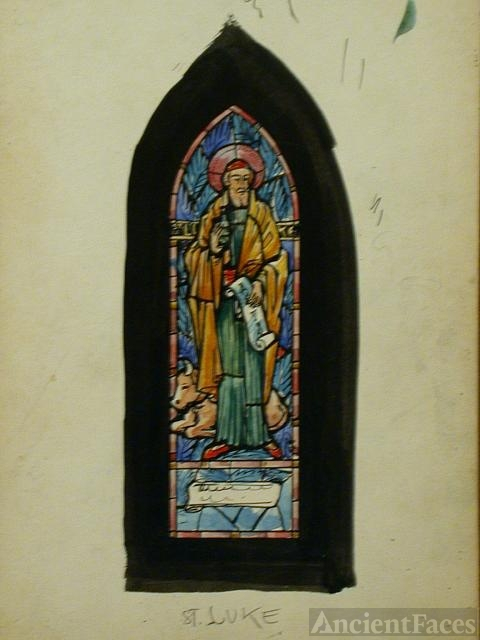 [Design drawing for stained glass window showing St. Luke...