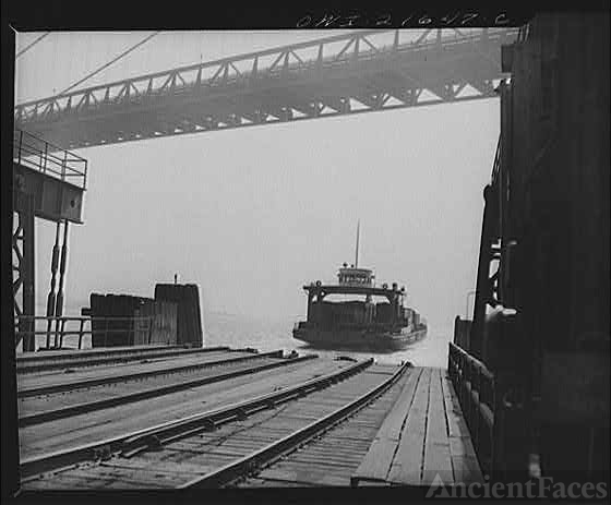 Detroit, Michigan. A train ferry coming into dock