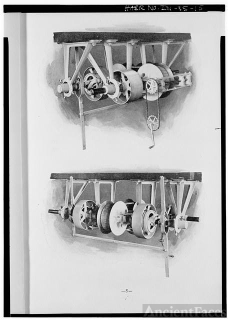 15. PHOTOCOPY, VIEW OF OVERHEAD BELT DRIVE POWER SYSTEM