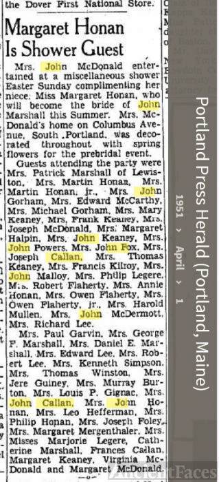 Ellen Georgina (O'Hare) Callan --Portland Press Herald (Portland, Maine ...