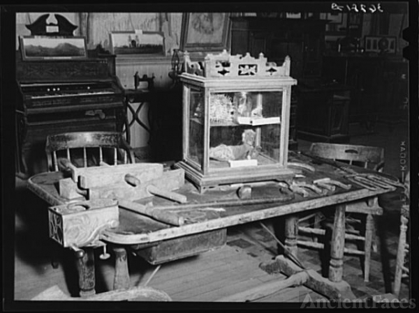 Old faro table and other objects in the Bird Cage museum....