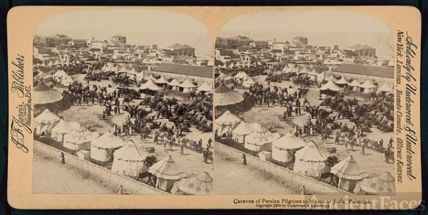 Caravan of Persian pilgrims to Mecca at Jaffa, Palestine