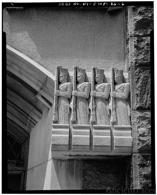 6. DETAIL OF SCULPTURE AT SPRING LINE OF ARCH AT EAST...