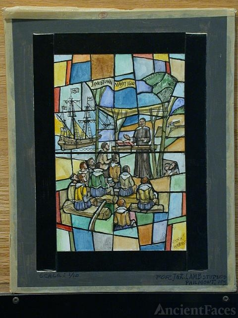 [Design drawing for stained glass window of Thanksgiving...