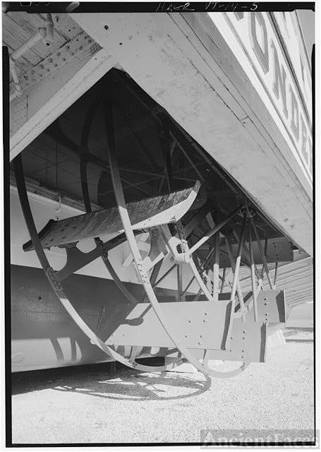 5. Oblique view of port side paddlewheel below sponson...