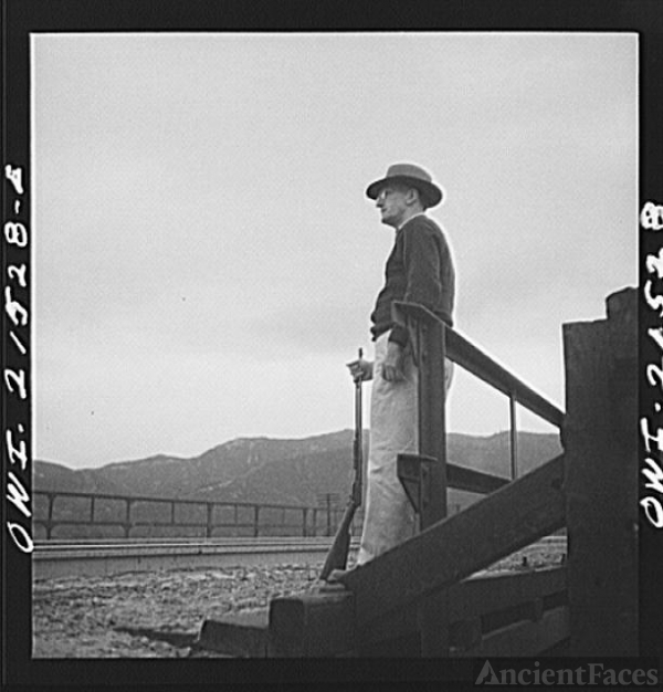 Devore, California (near San Bernardino). Guard at a...