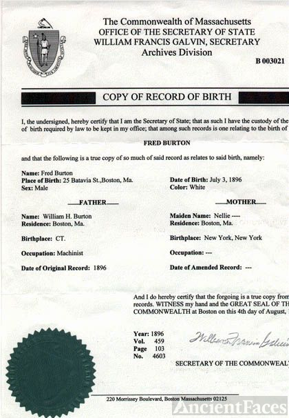 John Frederick Burton's Birth Certificate