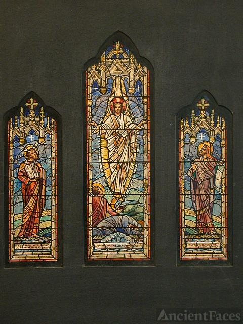 [Design drawing for stained glass window showing Moses...