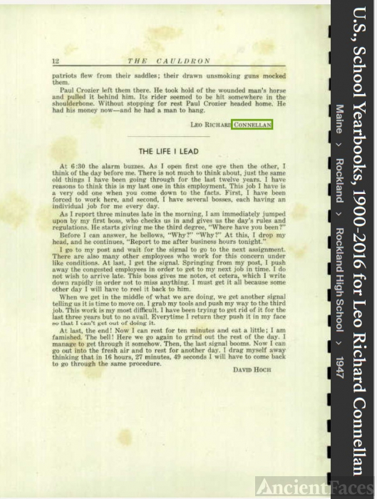 Leo Richard Connellan--U.S., School Yearbooks, 1900-1999(1947) poem a