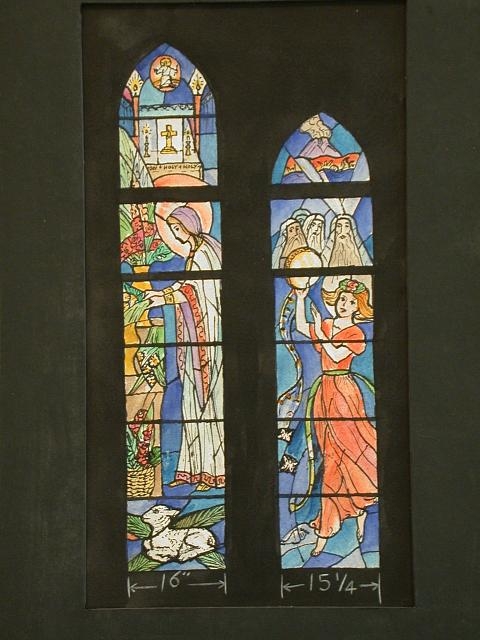 [Design drawing for stained glass windows with Holy Holy...