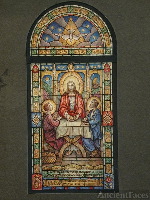 [Design drawing for stained glass window with Beatific...