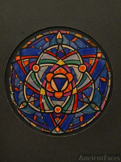 [Design drawing for stained glass rose window with...