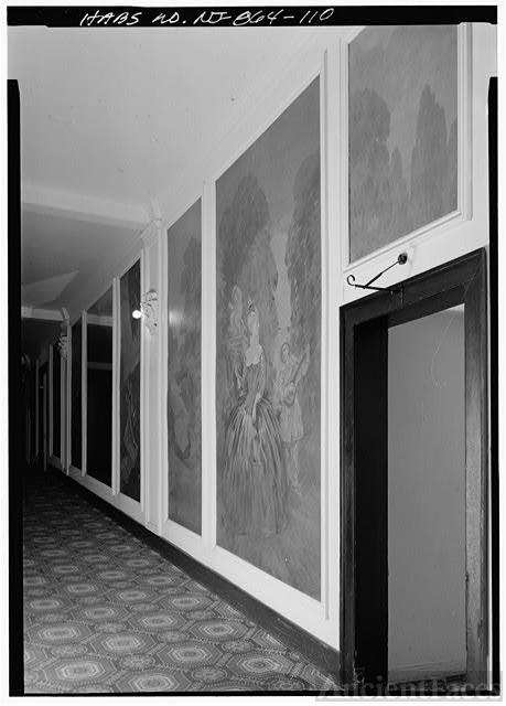 109. DETAIL OF WALL PAINTINGS ON THE GROUND FLOOR HALLWAY...