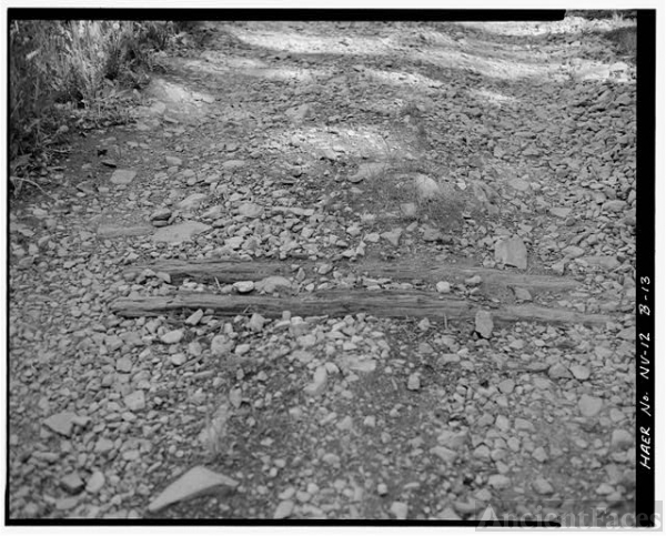 13. CLOSE-UP VIEW OF CORDUROY SECTION, LOGS SET IN...