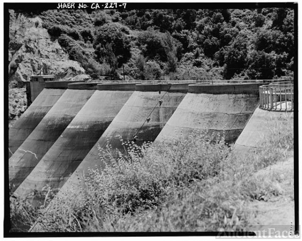 7. SOUTHEAST VIEW OF BIG DALTON DAM SHOWING THE MULTIPLE...