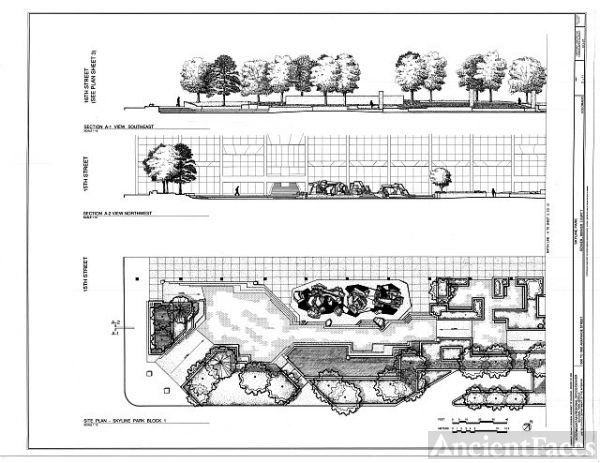 Site Plan, Block 1, and Sections - Skyline Park,...