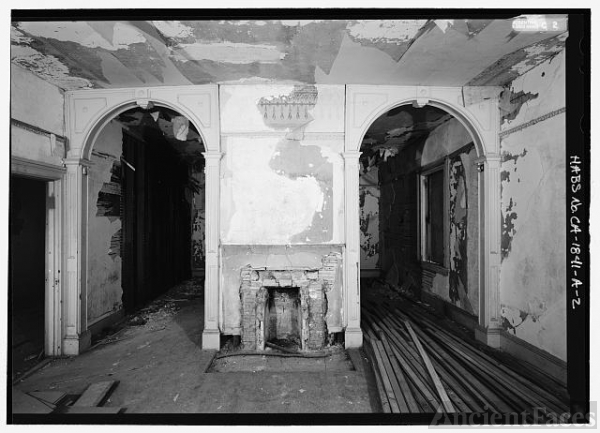 Elevation view of fireplace opening and archways in...