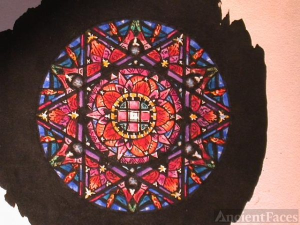 [Design drawing for stained glass Rose Window with Greek...