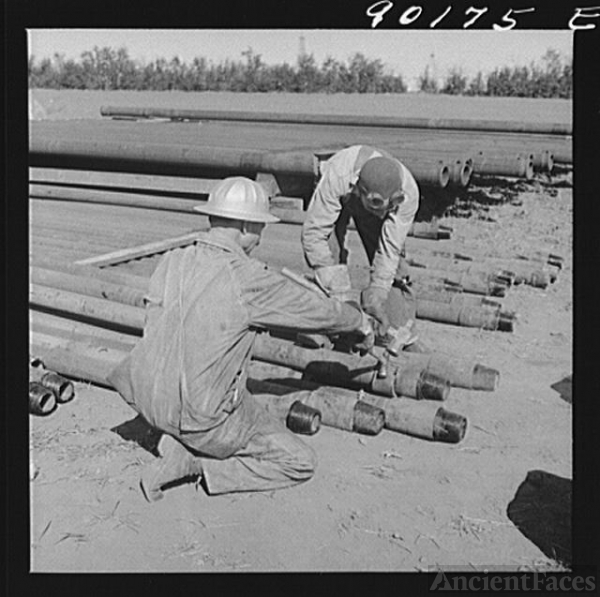 Knocking tool joints off a drill pipe, after welder has...