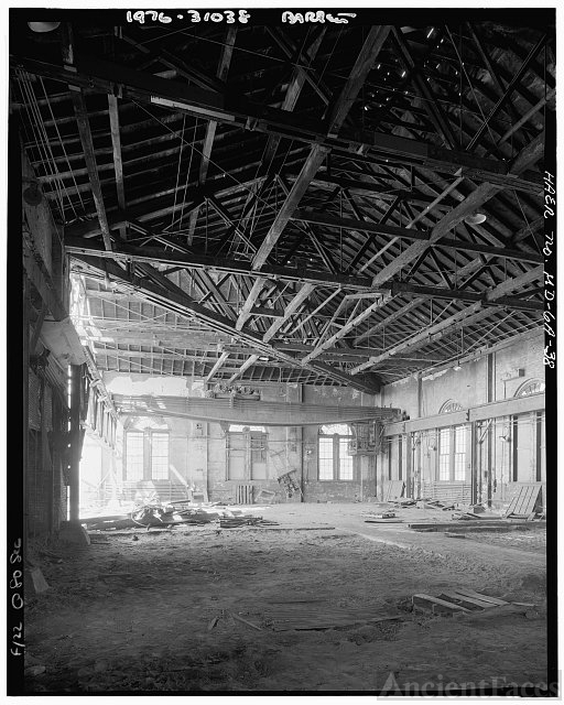 38. INTERIOR VIEW OF FOUNDRY SHOWING HEAVY TIMBER ROOF...