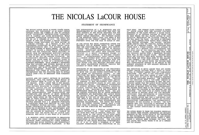 HABS LA-1293 (sheet 1 of 21) - Nicolas LaCour House,...