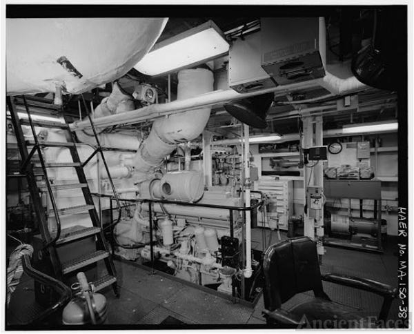 37. ENGINE ROOM, FROM PORT SIDE OF CONTROL CONSOLE,...