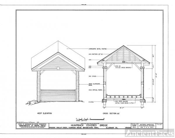 West Elevation; Cross Section A-A - Humpback Covered...