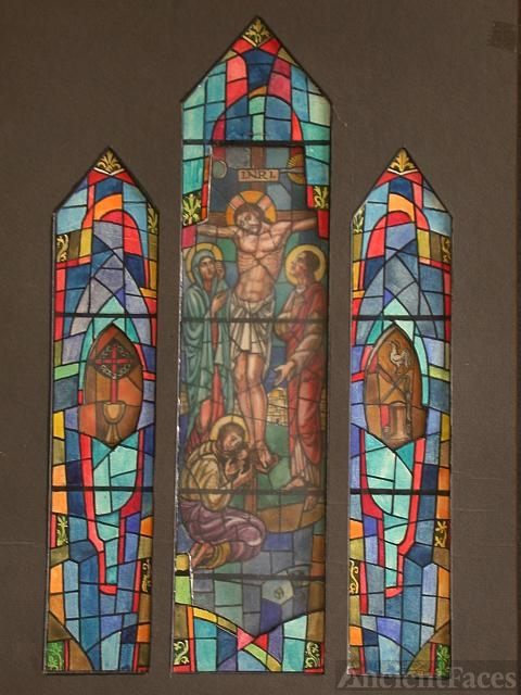 [Design drawing for stained glass window showing...