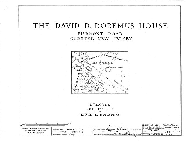 HABS NJ,2-CLOST,1- (sheet 0 of 11) - David D. Doremus...