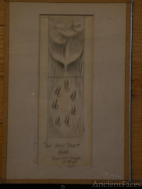 [Design drawing showing Dove and tongues of Fire with...