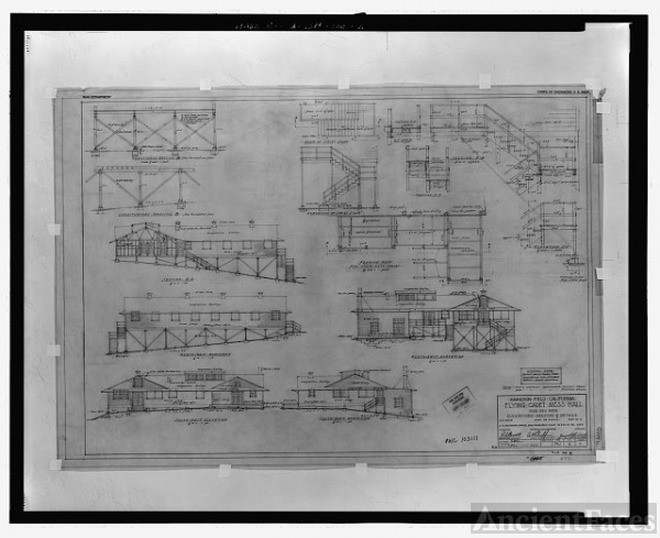FLYING CADET MESS HALL, FOR 250 MEN, ELEVATIONS, SECTION,...