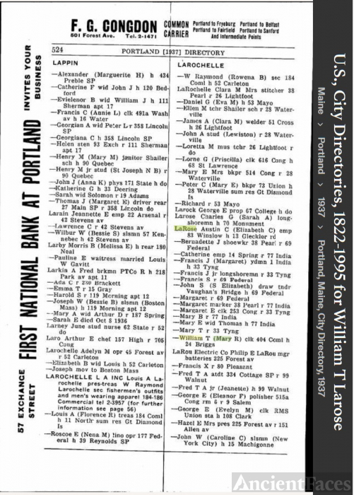 William Thomas LaRose --U.S., City Directories, 1822-1995(1937)