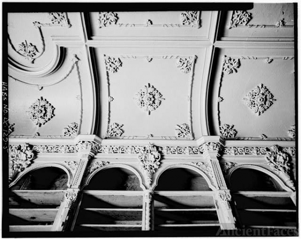 5. INTERIOR, FIRST FLOOR, DETAIL OF CEILING AND SHELVING...