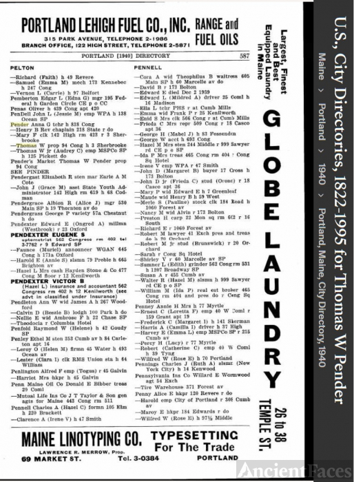 Thomas William Pender Sr --U.S., City Directories, 1822-1995(1940)