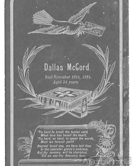 Dallas McCord memorial card