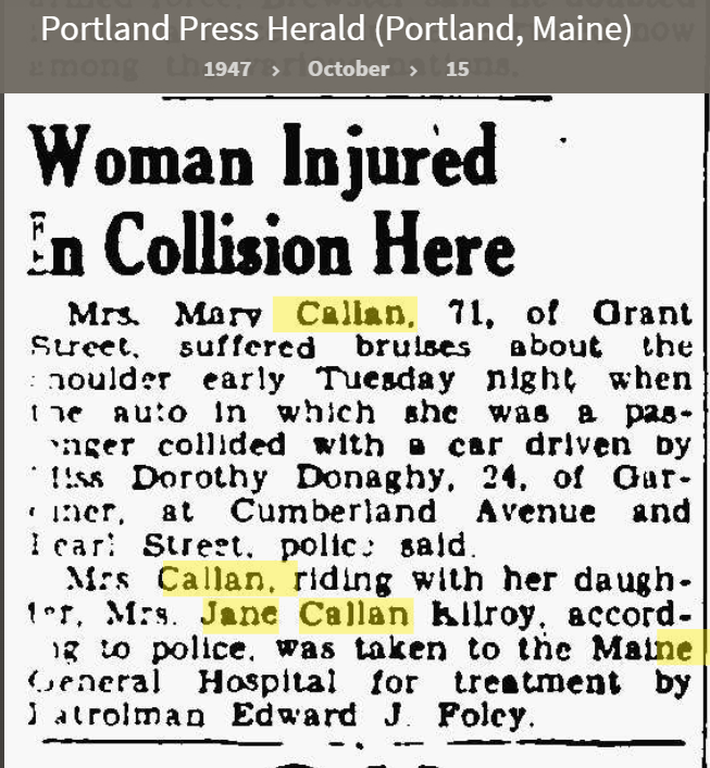 Jane Agnes-Jennie- Callan-Kilroy--Portland Press Herald (Portland ...