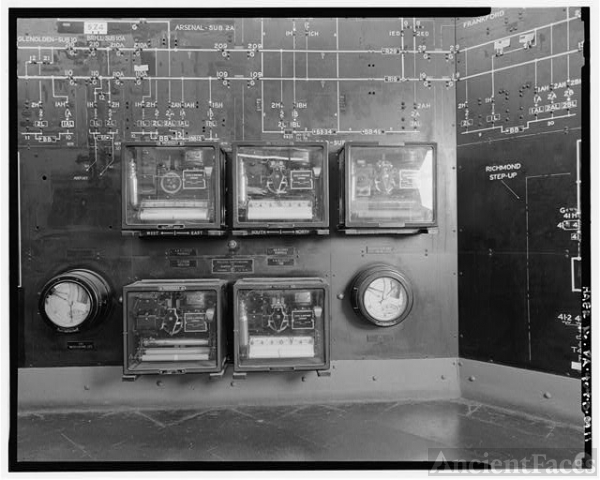 Close-up view of leeds and northrup strip chart recorders...