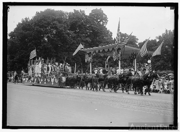 PREPAREDNESS PARADE. COLONIAL AND INDIAN FLOAT