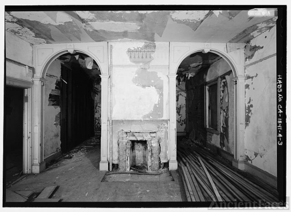 Elevation view of fireplace opening and archways in...