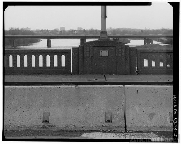 Detail of top of pier column and balustrade. View to...