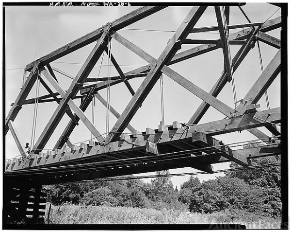 6. VIEW OF EXPOSED TRUSS MEMBERS OF ORIGINAL BRIDGE...